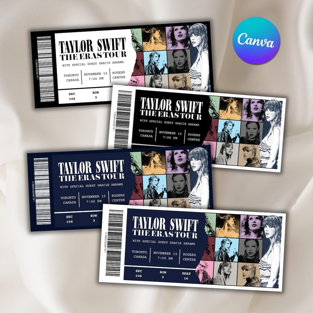 4 Editable Taylor Swift the Eras Tour Souvenir Concert Tickets ...