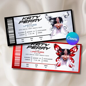 6 Editable Katy Perry the Lifetimes Tour Souvenir Concert Tickets | Printable Event Ticket Stub ...