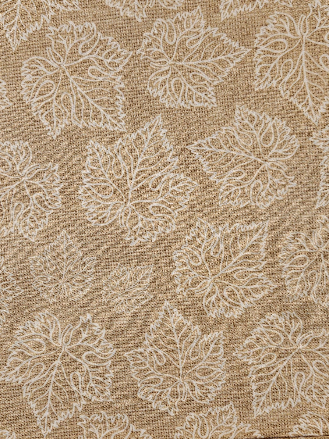 Realistic Line Drawing Light Tan Leaf, on Tan Background Quilt Fabric ...