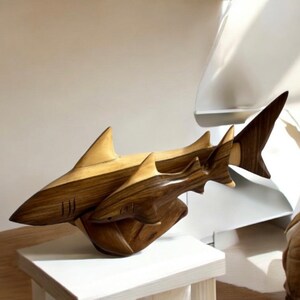 Small Double Shark Sculpture, Fish Statue, Ocean,animal,wood,carving ...