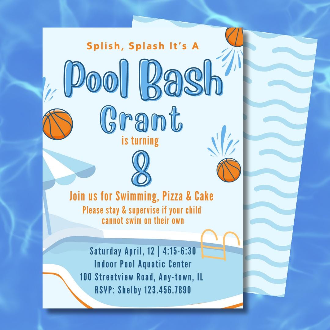 Editable Swim Basketball Birthday Invitation Template, Boys Swim ...