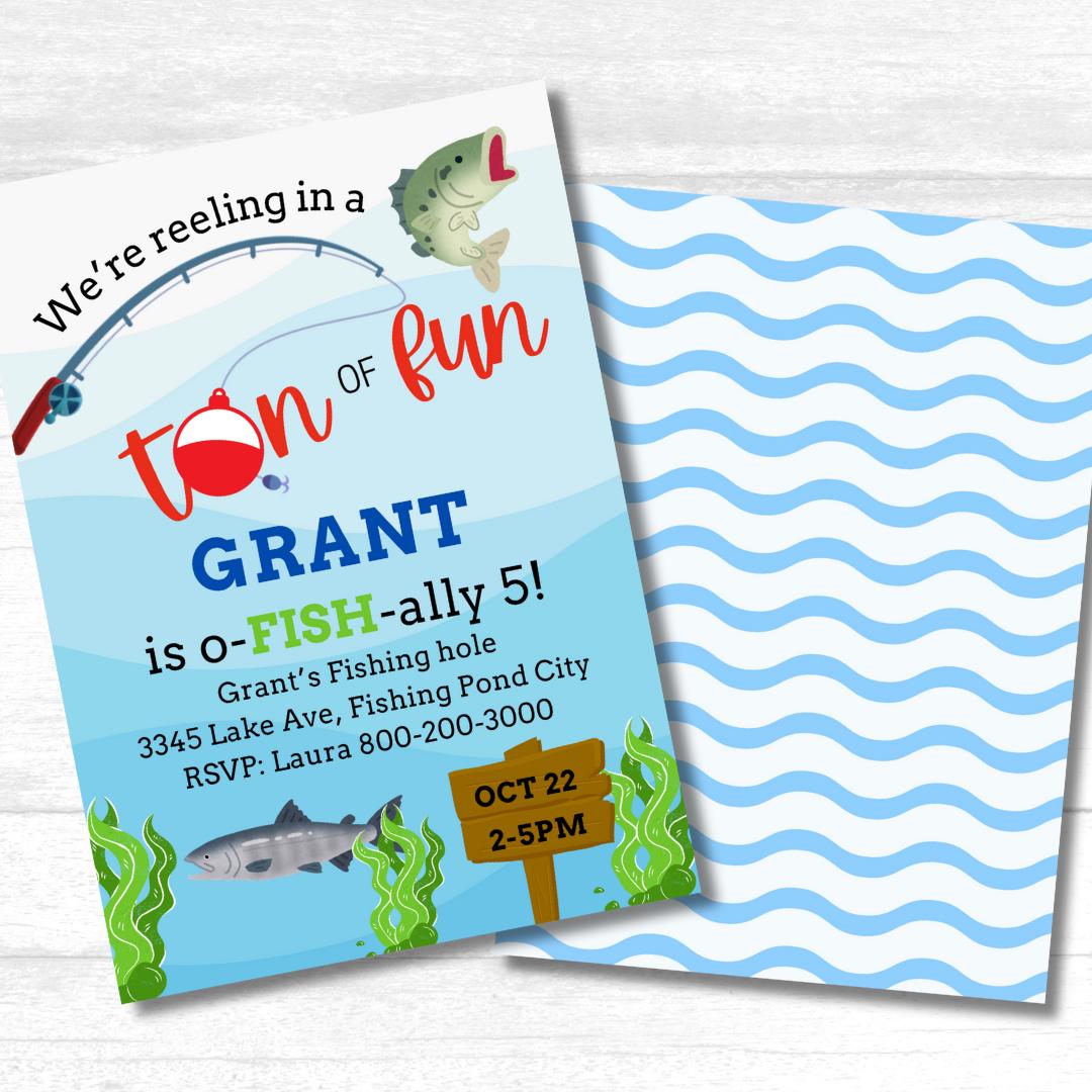 Editable Fishing Birthday Party Invitation | Canva Template | Digital ...