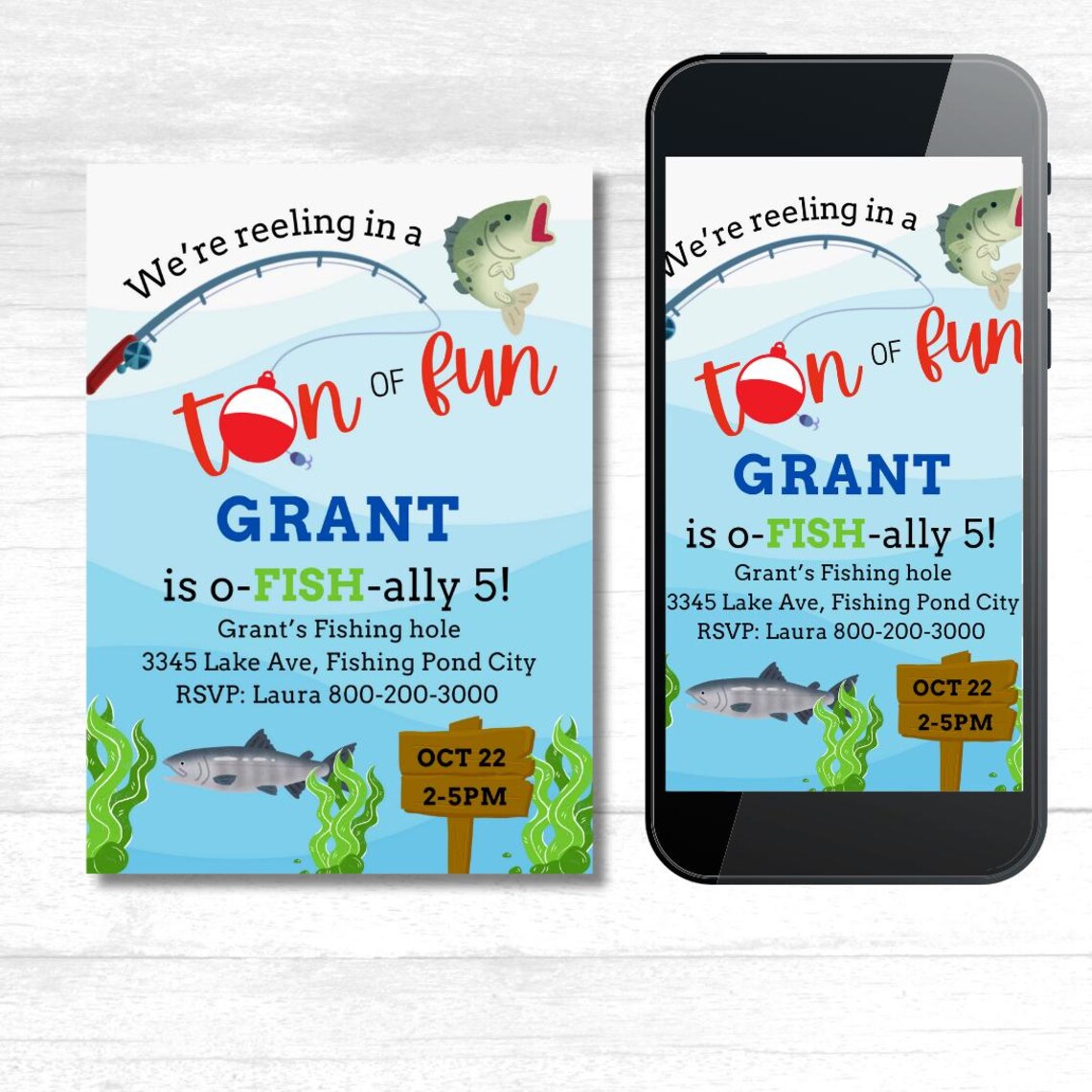 Editable Fishing Birthday Party Invitation | Canva Template | Digital ...