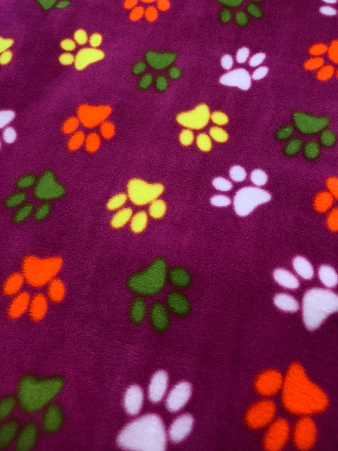 Ratoob, Neon Green Orange Yellow White Pawprints on Hot Pink Lighter ...