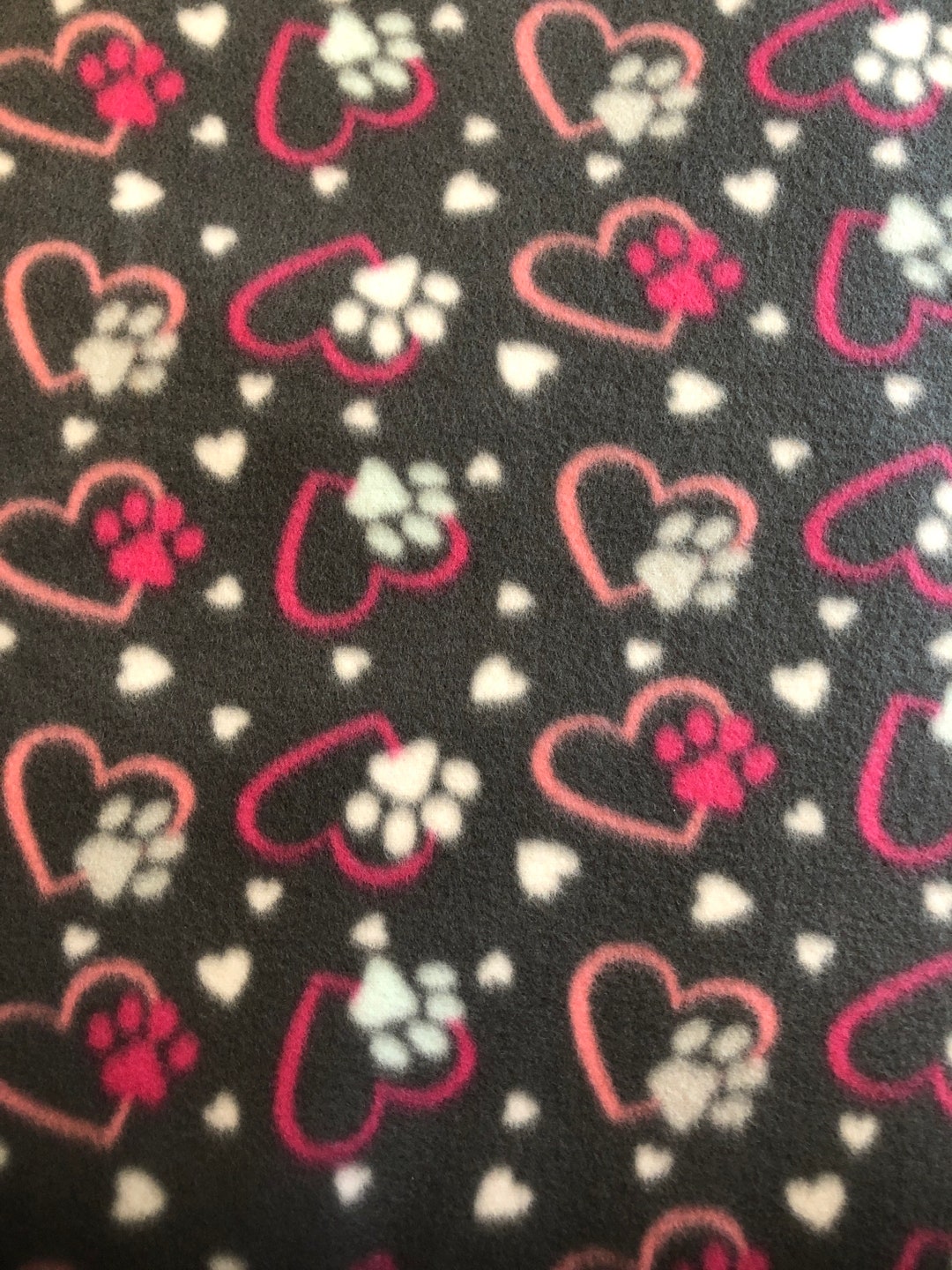Ratoob, Pink and White Hearts and White Paws on Medium Gray - Etsy