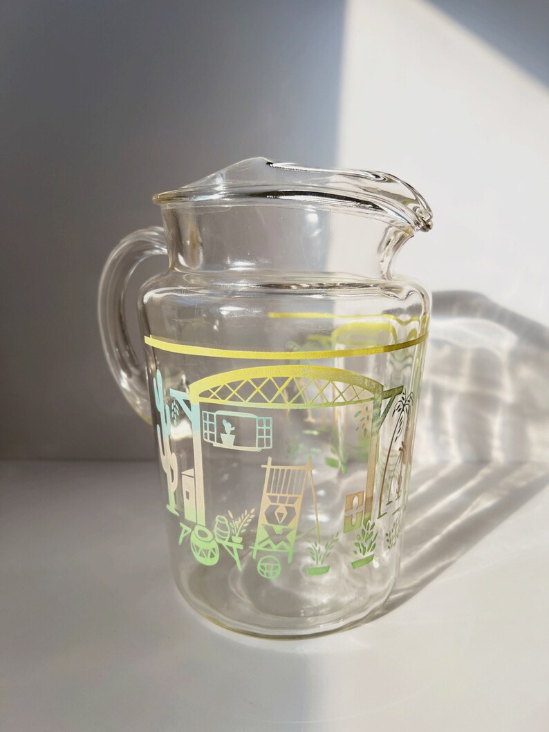 Vintage Cactus Pueblo Southwest Scene Pitcher and Set of 8 Glasses - Etsy