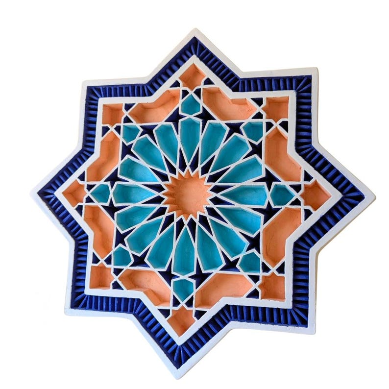 Octagram Star Painted Plaster, Islamic Geometric Wall Art, Moroccan ...