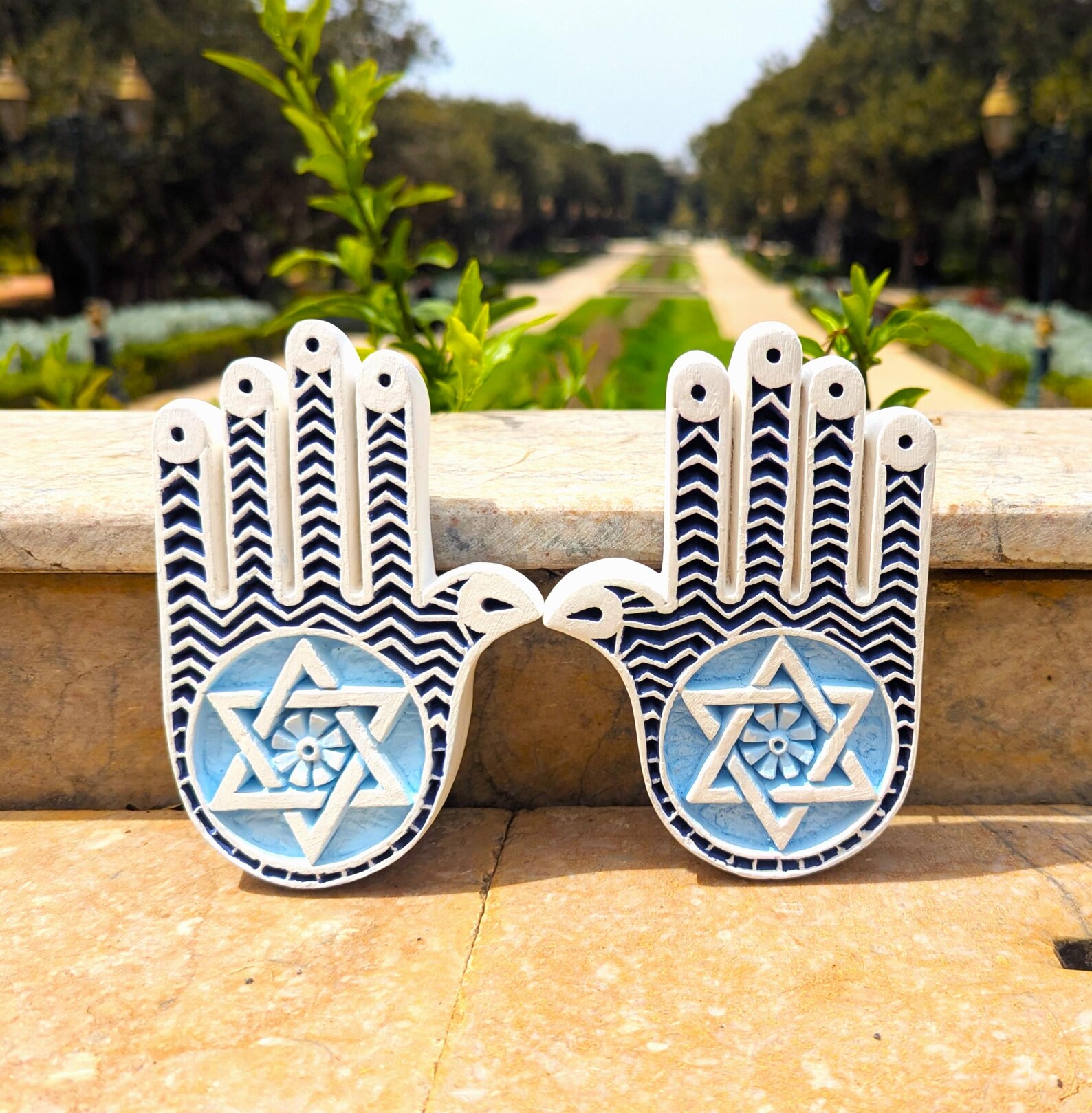 Pair of Hands of Fatima - Star of David Symbol – Painted Hand Carving ...