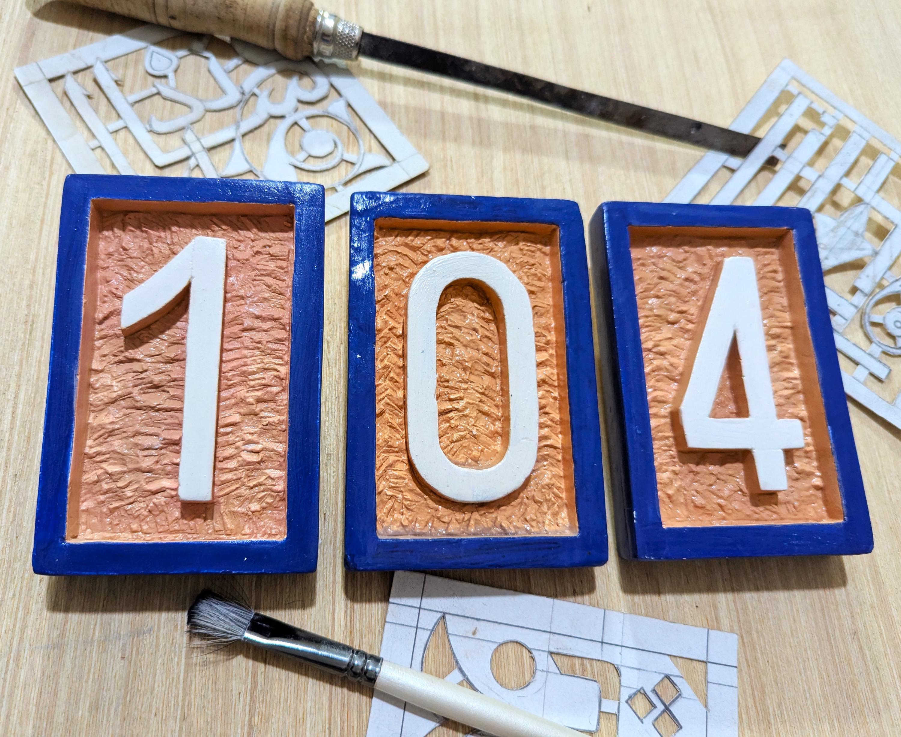 Hand Carved Plaster House Numbers Plaque - Painted Door Numbers Sign ...