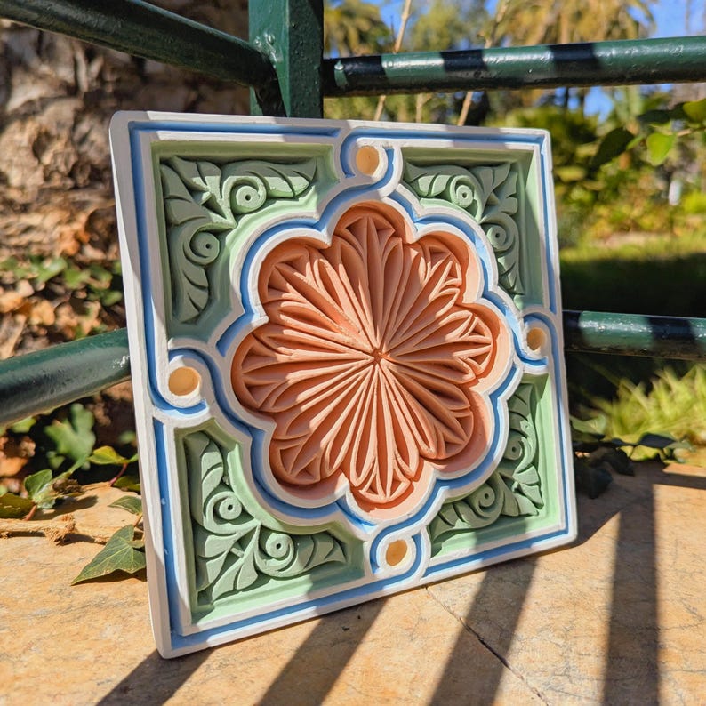 Moroccan Hand Carved Plaster Wall Decor: Framed Floral Relief Art ...
