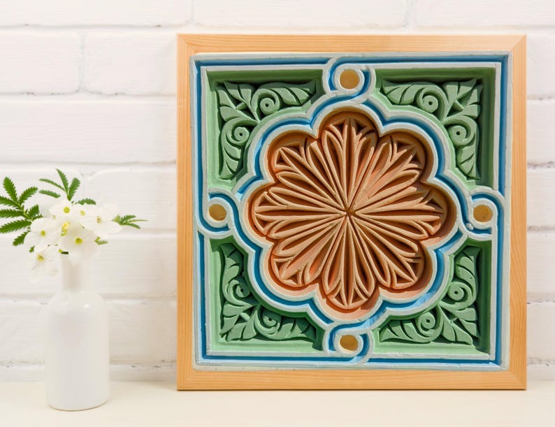 Moroccan Hand Carved Plaster Wall Decor: Framed Floral Relief Art ...