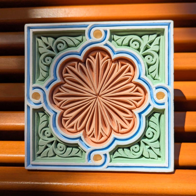 Moroccan Hand Carved Plaster Wall Decor: Framed Floral Relief Art ...
