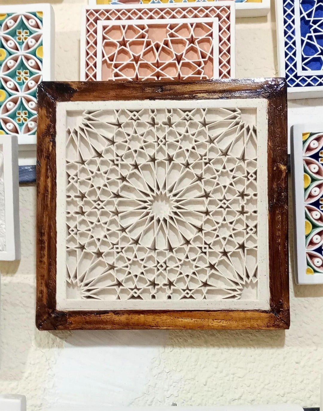 Hand Carved Moroccan Plaster Wall Art: Geometric Gypsum Design - Etsy