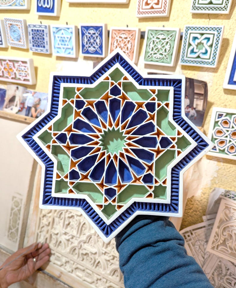 Octagram Star Painted Plaster, Islamic Geometric Wall Art, Moroccan ...