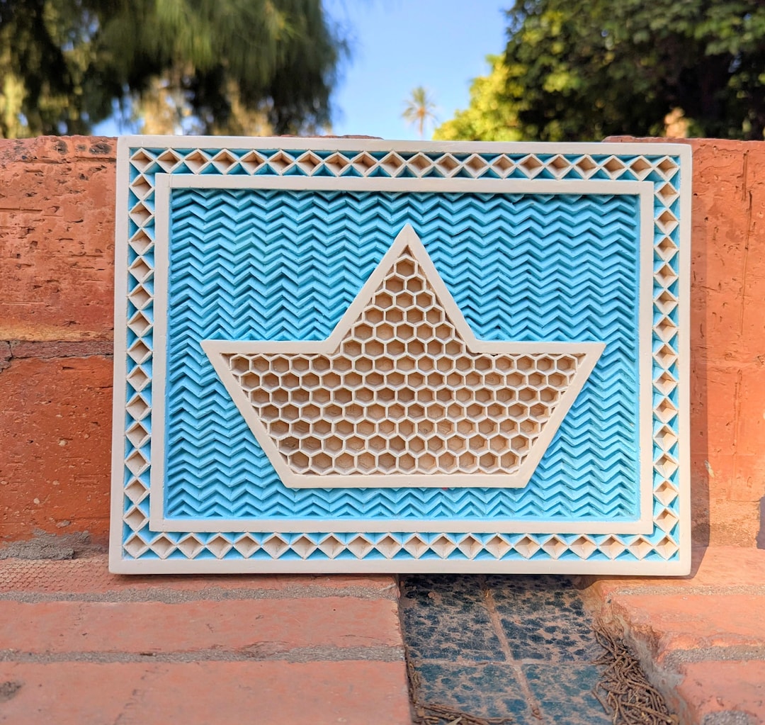 Hand Carved Boat and Honeycomb Made of Plaster, Nautical Wall Decor ...