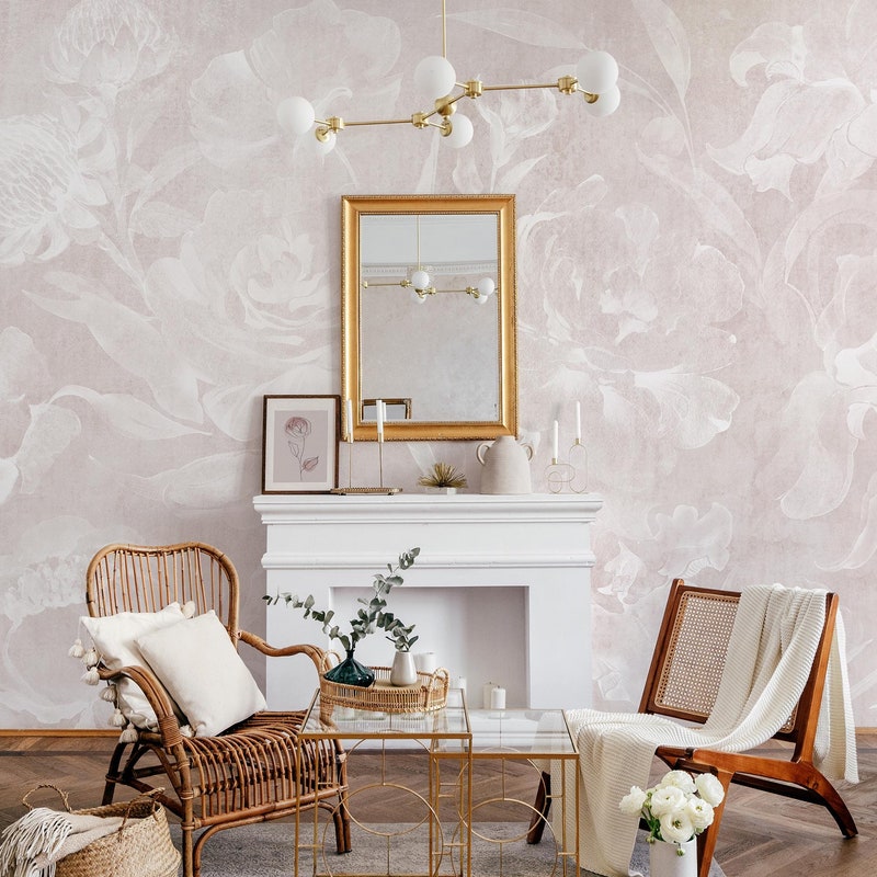 Blush Floral Wallpaper - Etsy