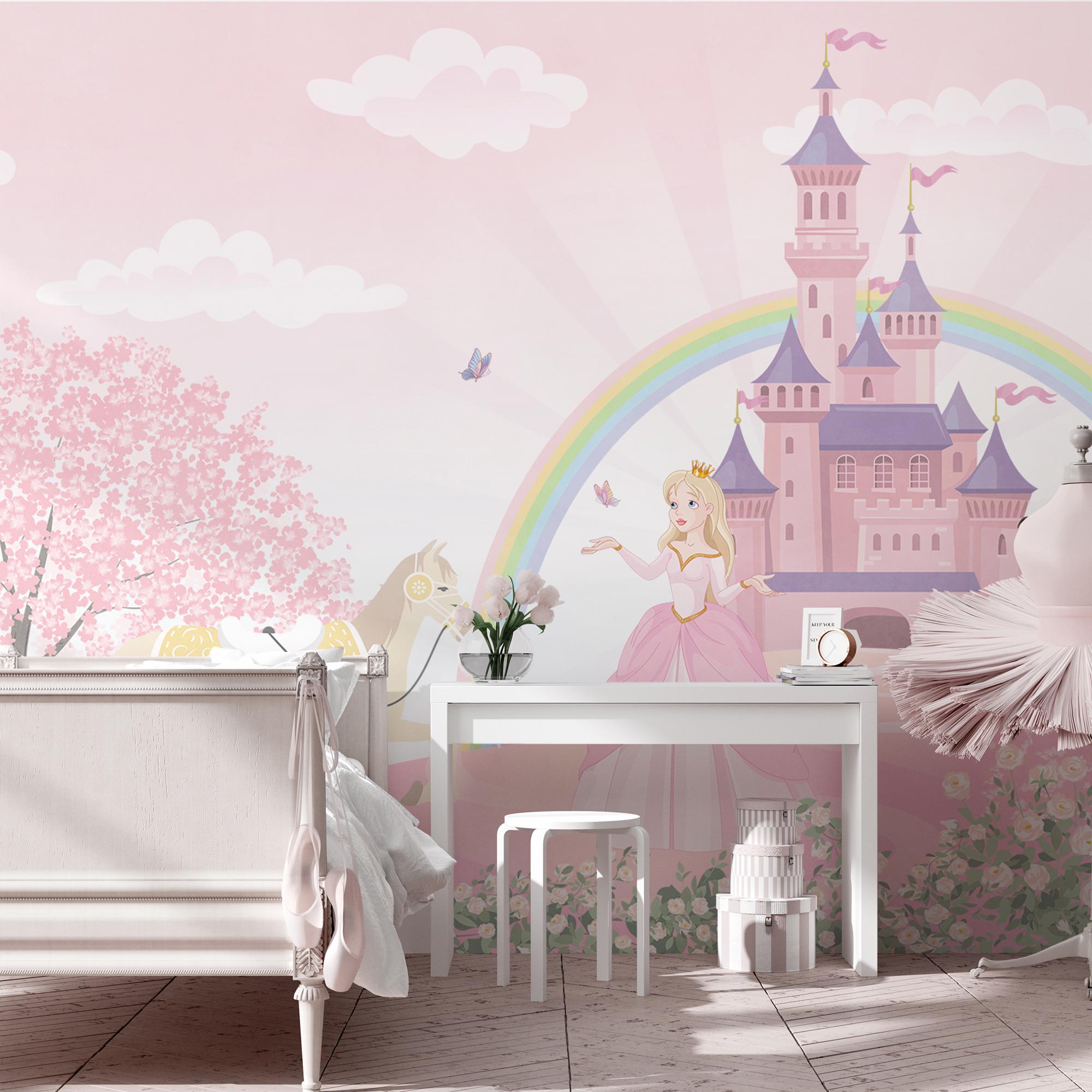 Kids Cute Princess Castle Wallpaper Charming Princess Fairytale Wall ...