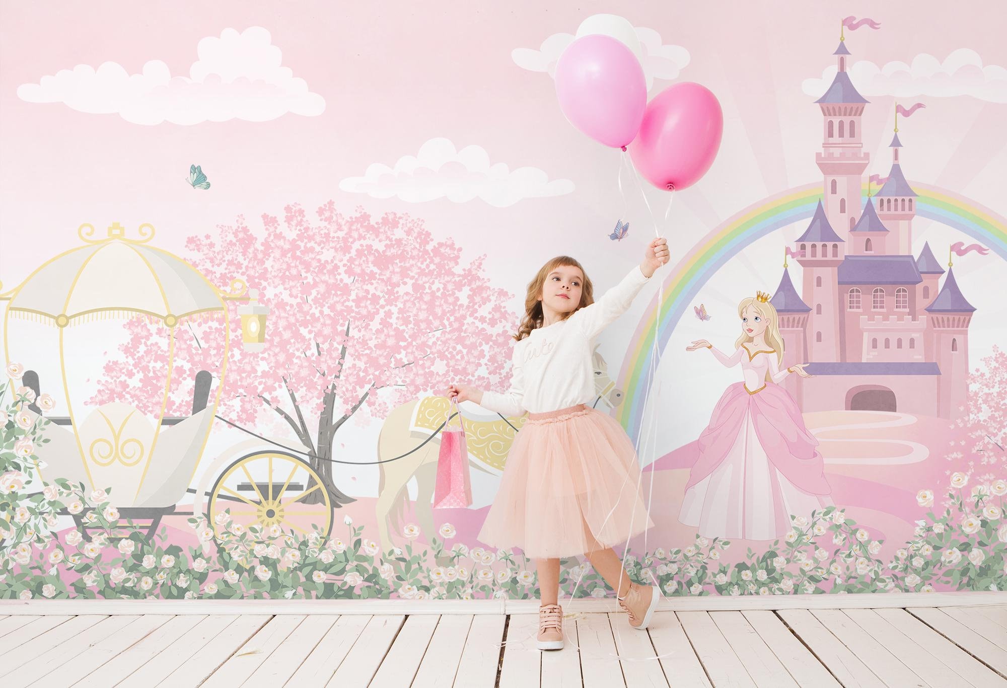 Kids Cute Princess Castle Wallpaper | Charming Princess Fairytale Wall ...