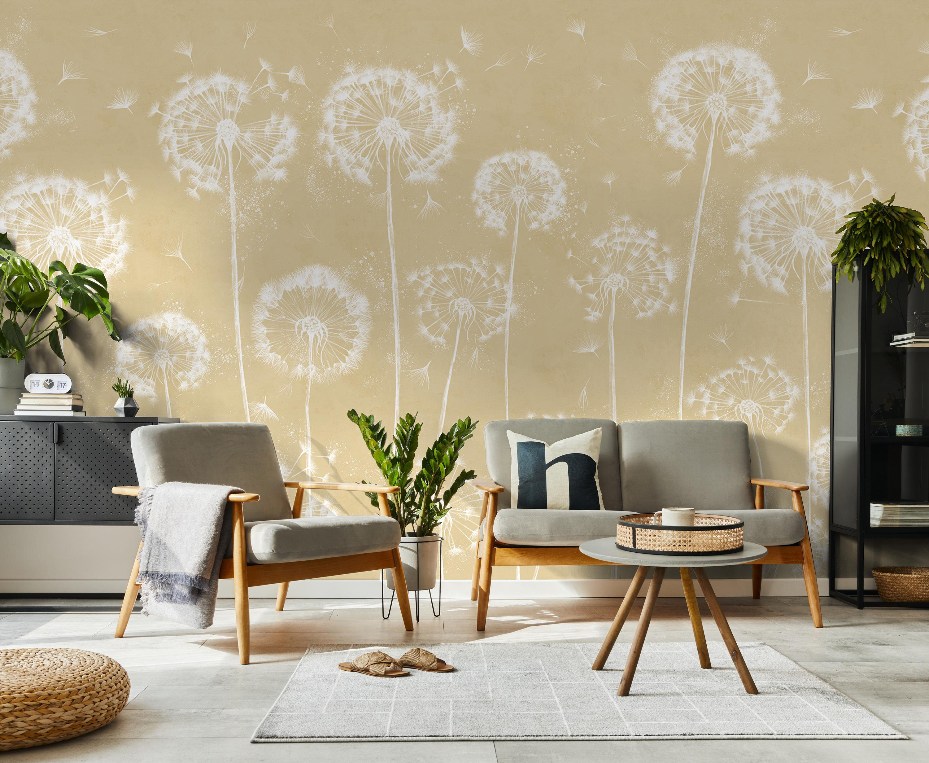 Soft Yellow Dandelions Wallpaper | Serene Dandelion Wisps Wall Mural - Etsy