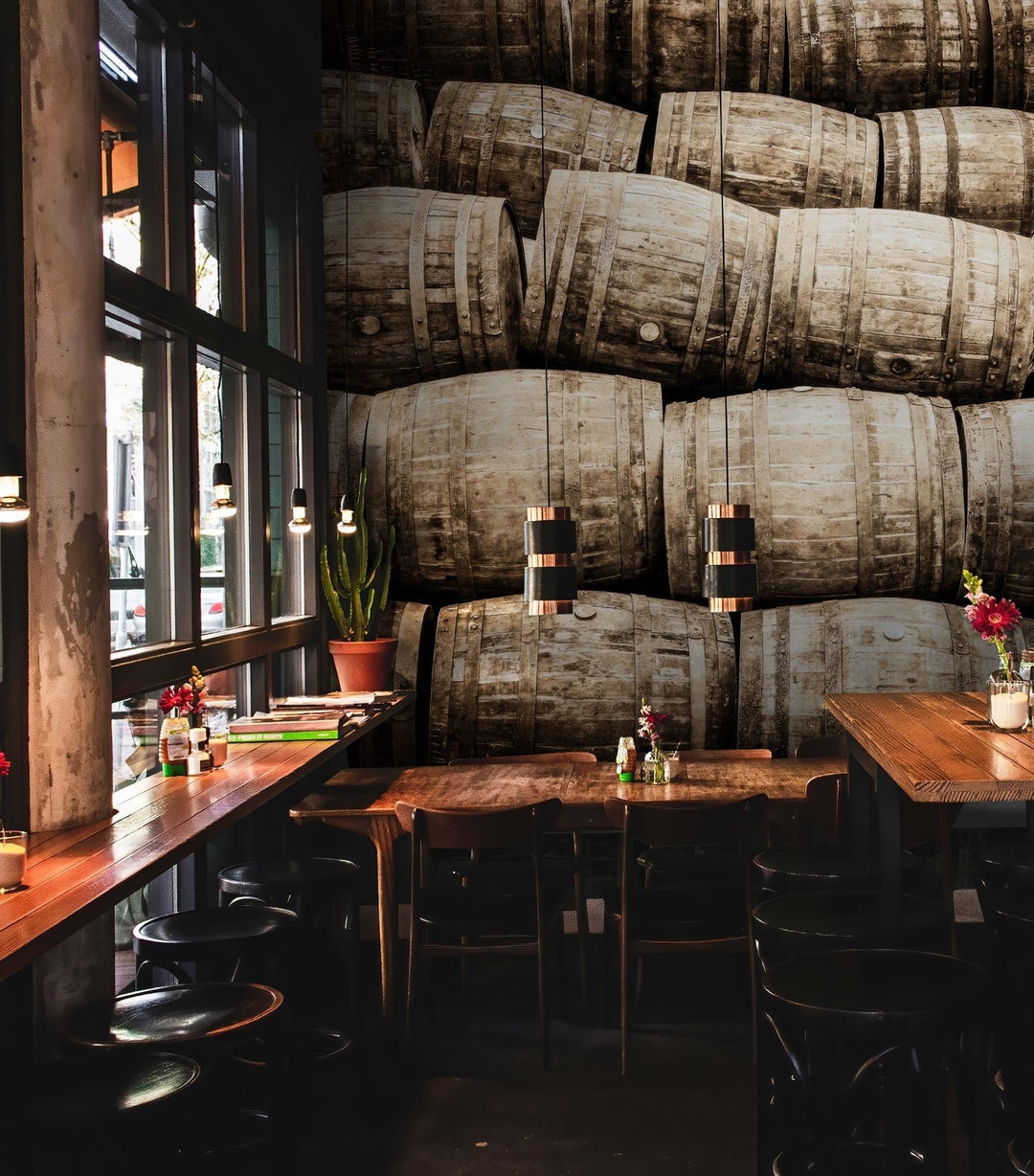 Vintage Wooden Barrels Wallpaper | Rustic Barrels for Cafe Wall Mural ...