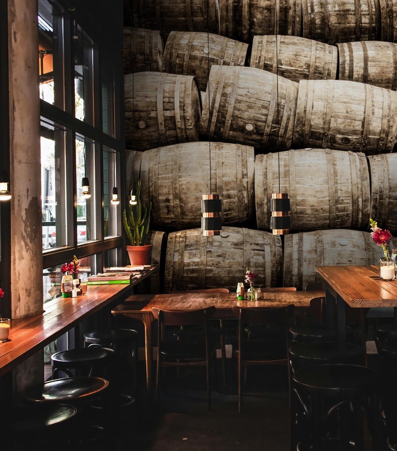 Vintage Wooden Barrels Wallpaper | Rustic Barrels for Cafe Wall Mural ...