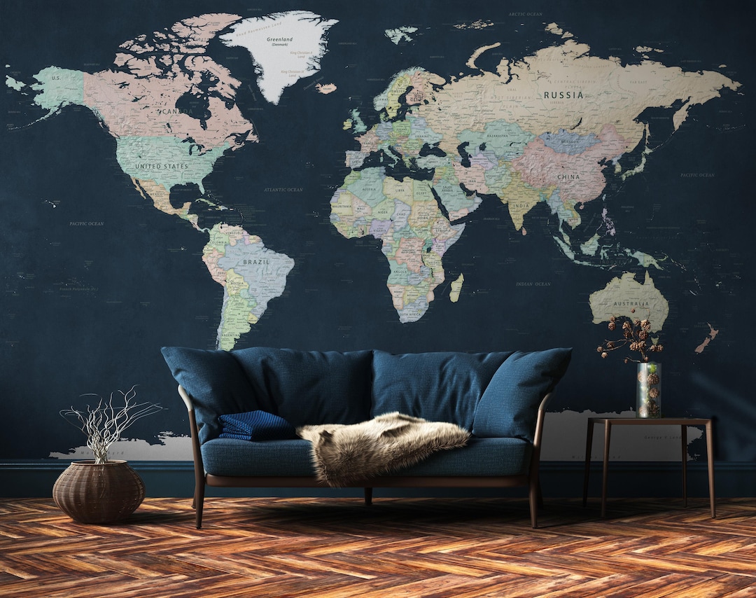 Political Map Wallpaper Peel and Stick | Educational World Map Wall ...