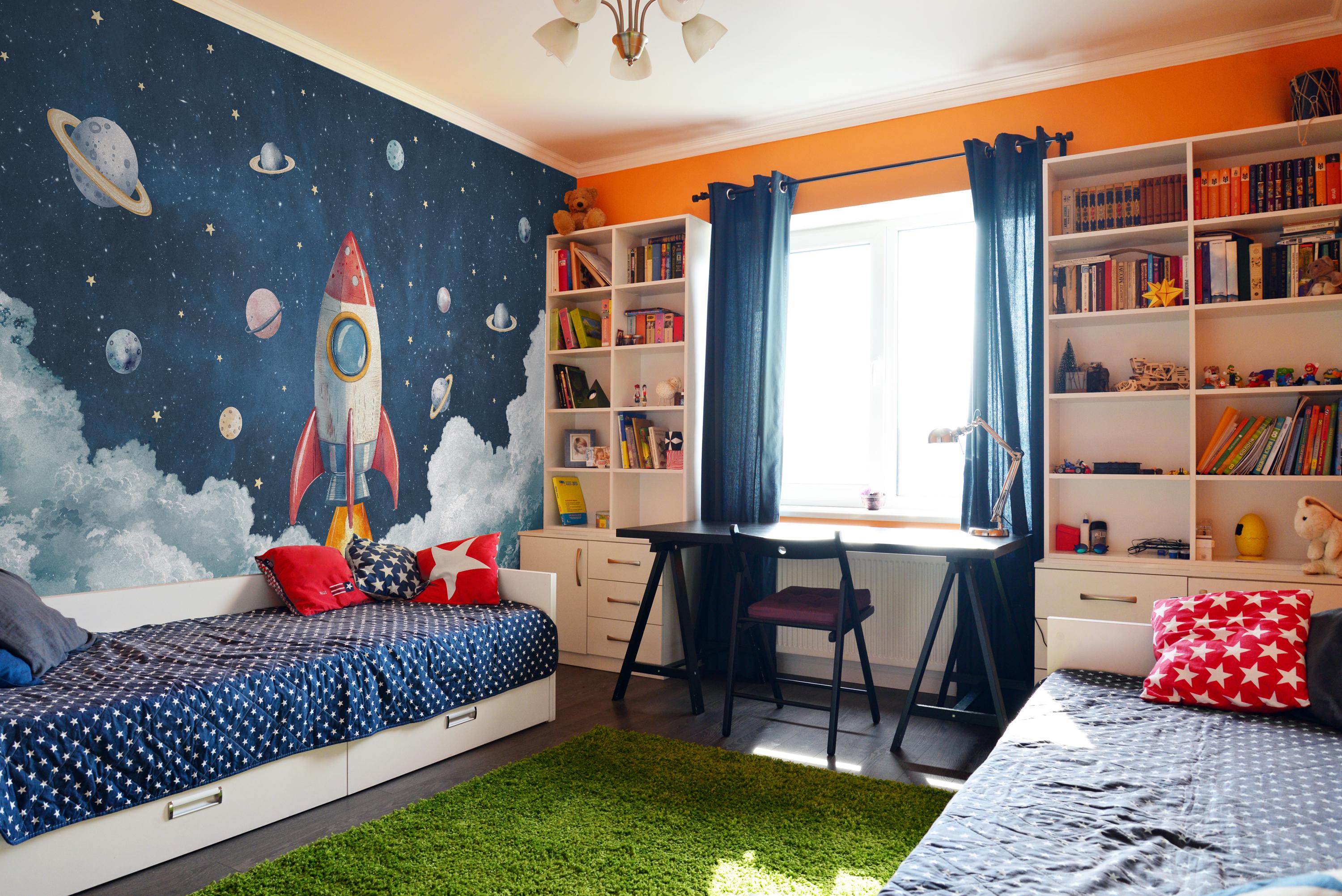 Kids Cosmic Adventure Wallpaper | Nursery Rocket Ship Wall Mural - Etsy