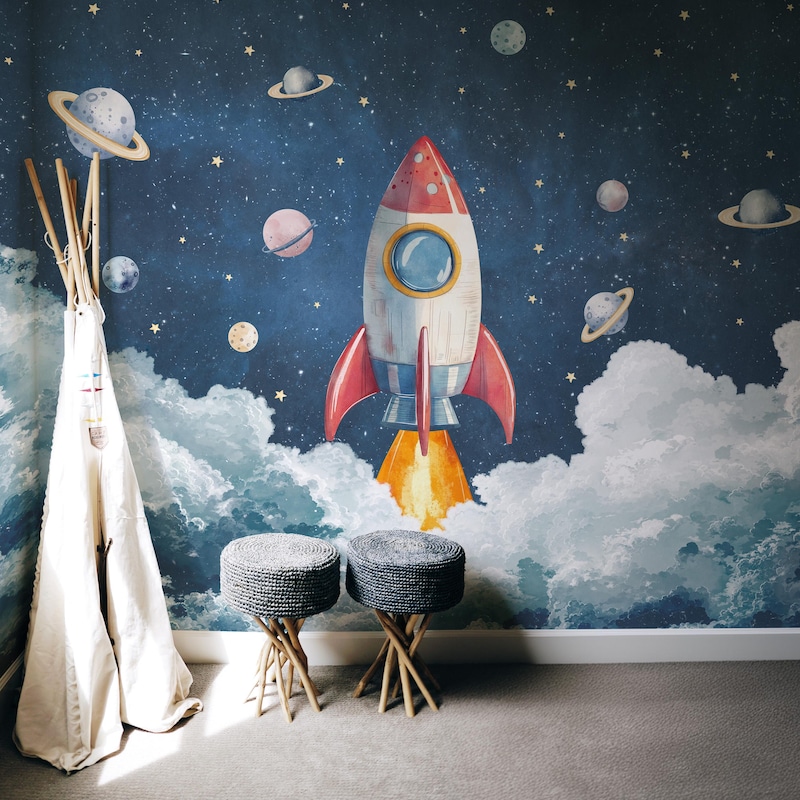 Rocket Nursery Wallpaper - Etsy UK