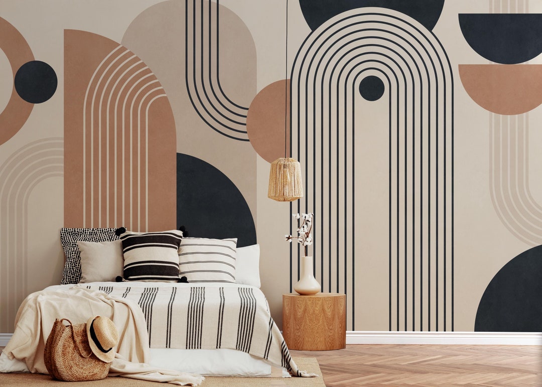 Soft Color Geometric Shapes Wallpaper | Minimalistic Arch Lines Wall ...