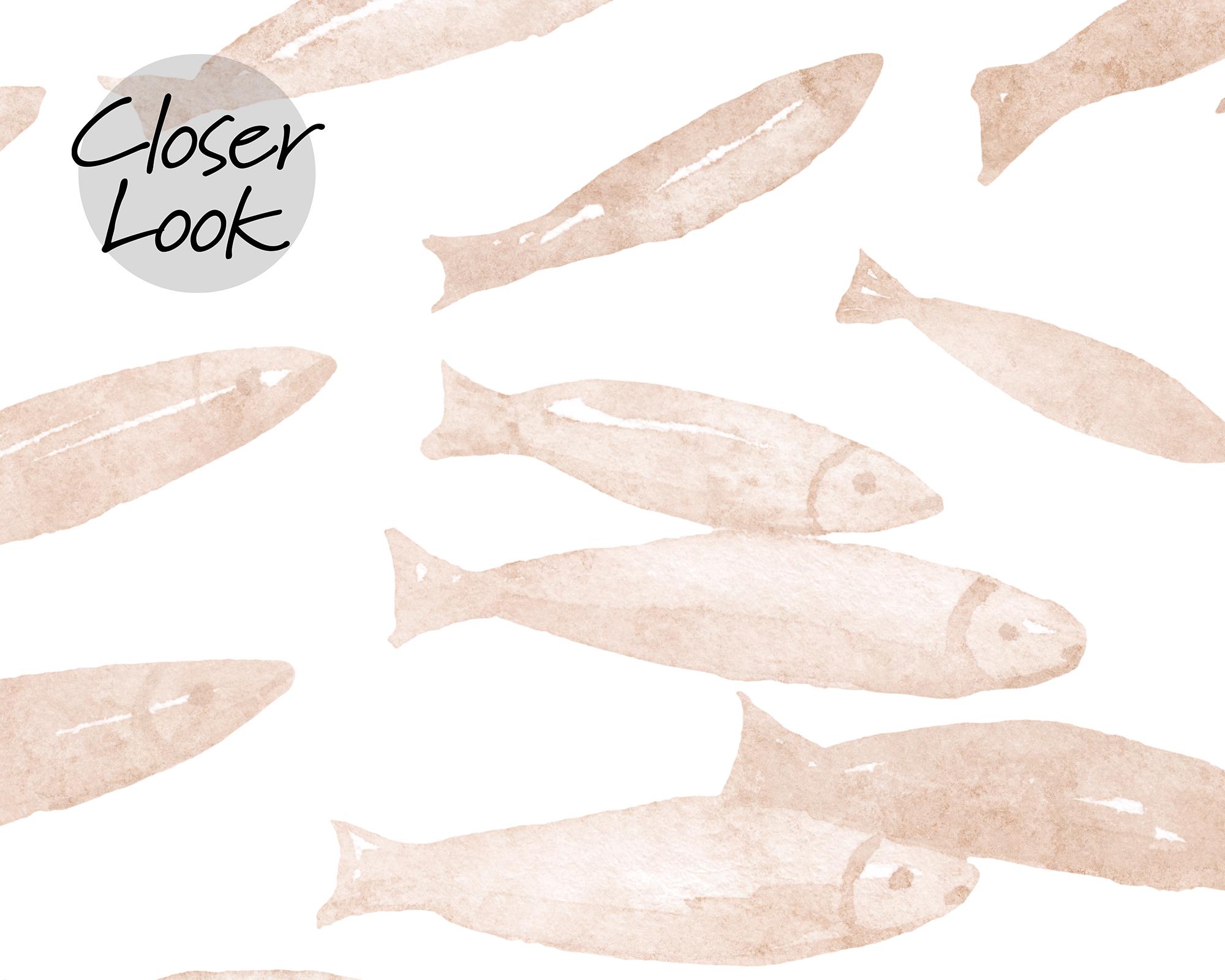 Kids Watercolor Beige Fish Pattern Wallpaper | Sophisticated Fish ...