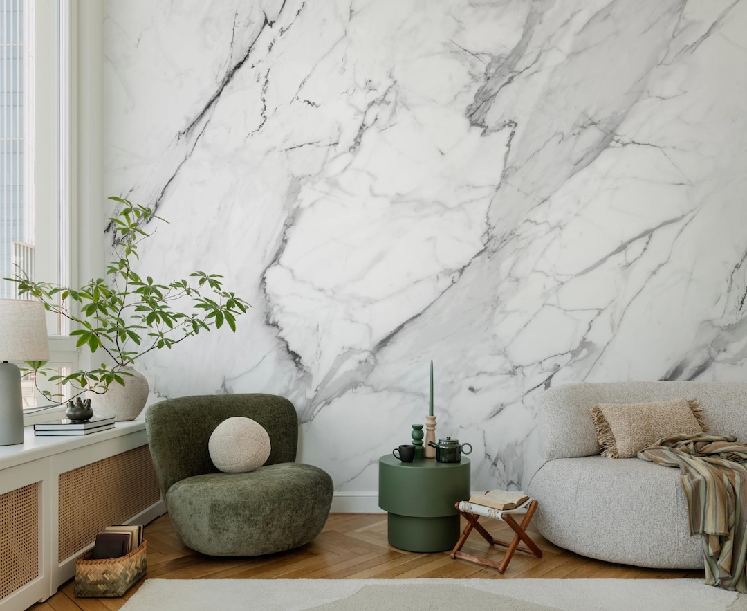 Modern Marble Texture Wallpaper | Soft White Granite Stone Wall Mural - Etsy