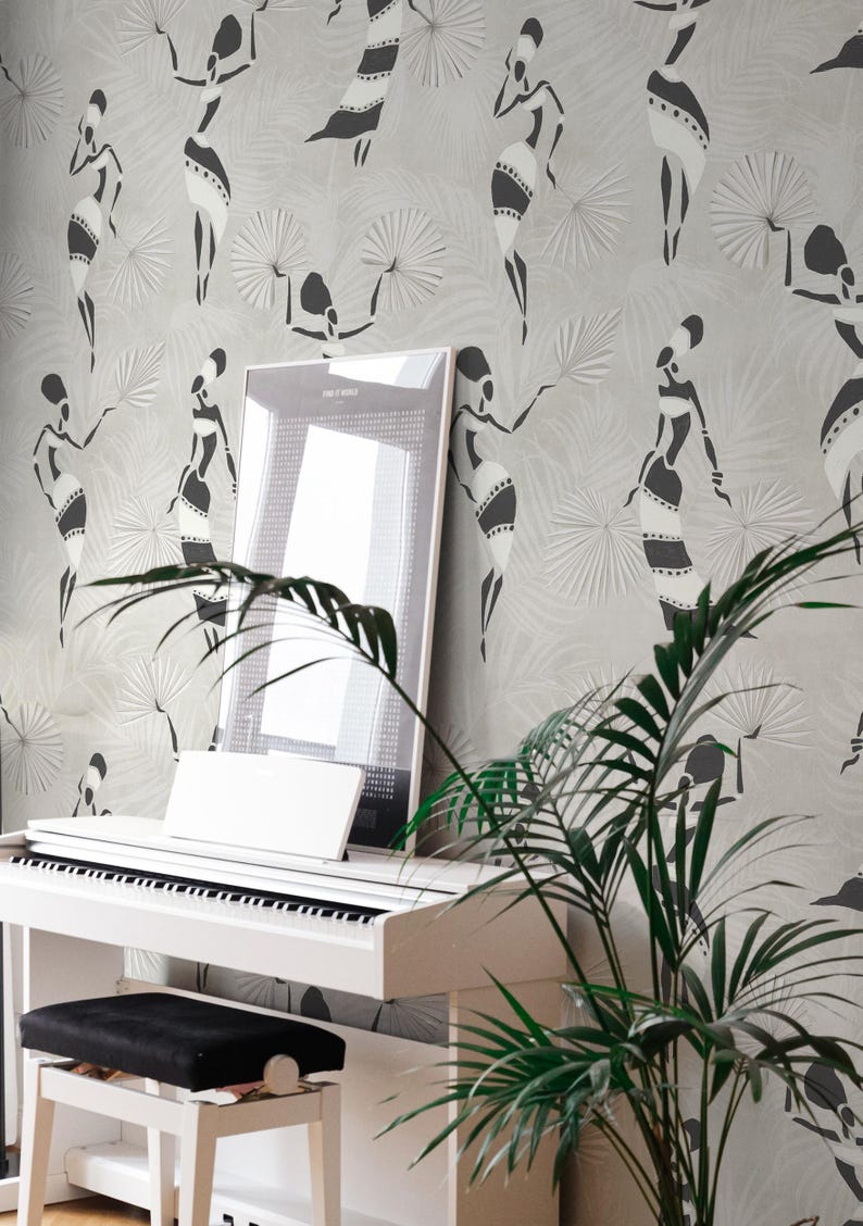 Abstract Dance Figures Pattern Wallpaper | Tribal African Women Wall ...
