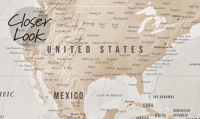 Beige World Map Peel and Stick Wallpaper | Modern Detailed World Map ...