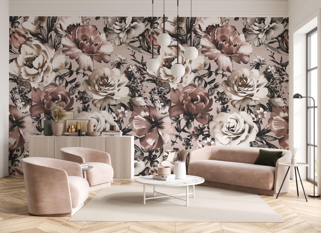 Vintage Peony Bloom Wallpaper | Soft Peony Flower Wall Mural - Etsy