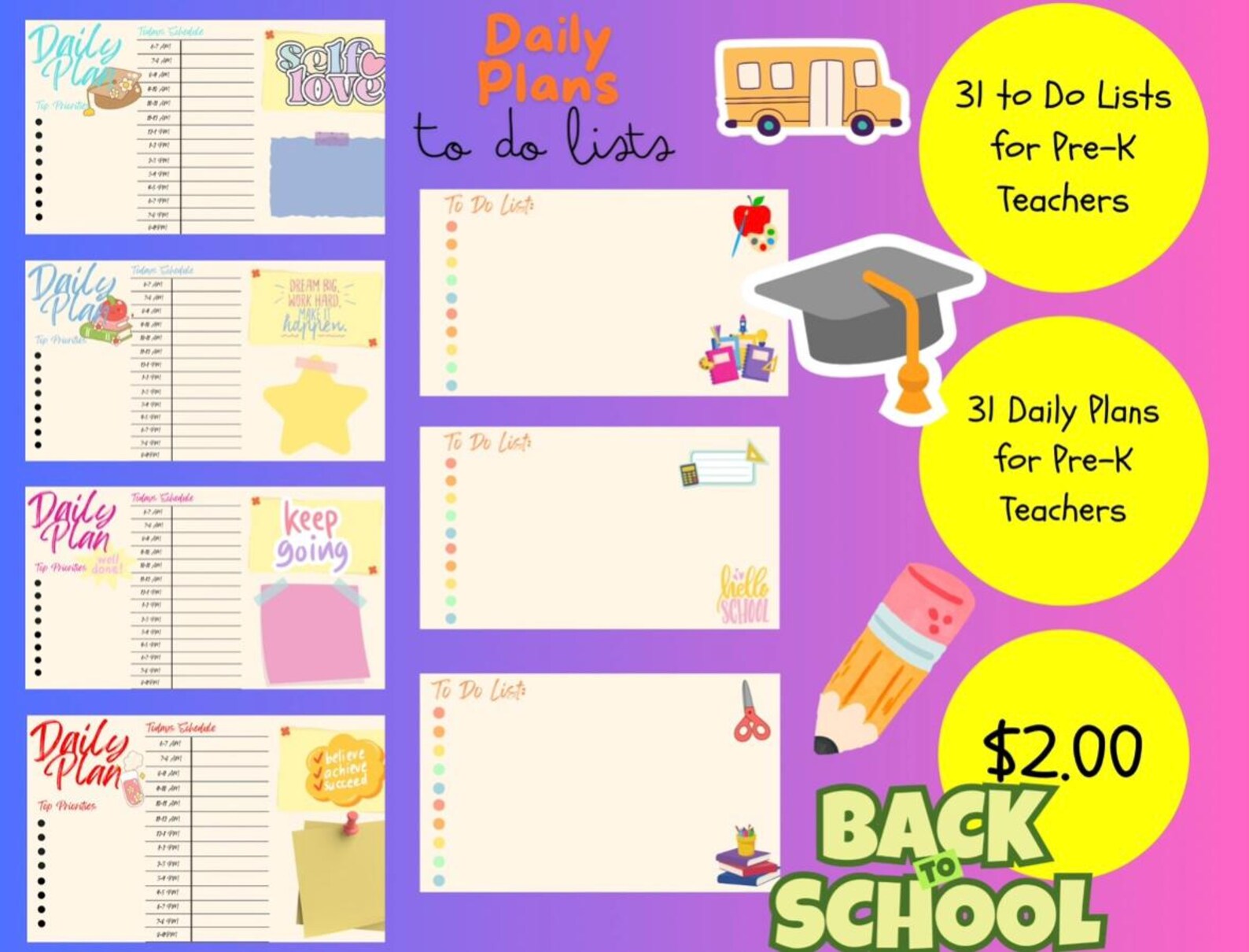 Daily Pre K Planner, to Do List Pre K Teacher, Monthly Pre K Teacher ...