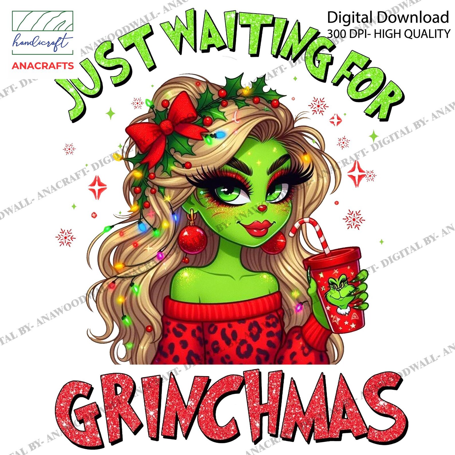 Just Waiting for Grinchmas Png, Just Waiting for Christmas Png, Christmas Png, Funny Christmas ...
