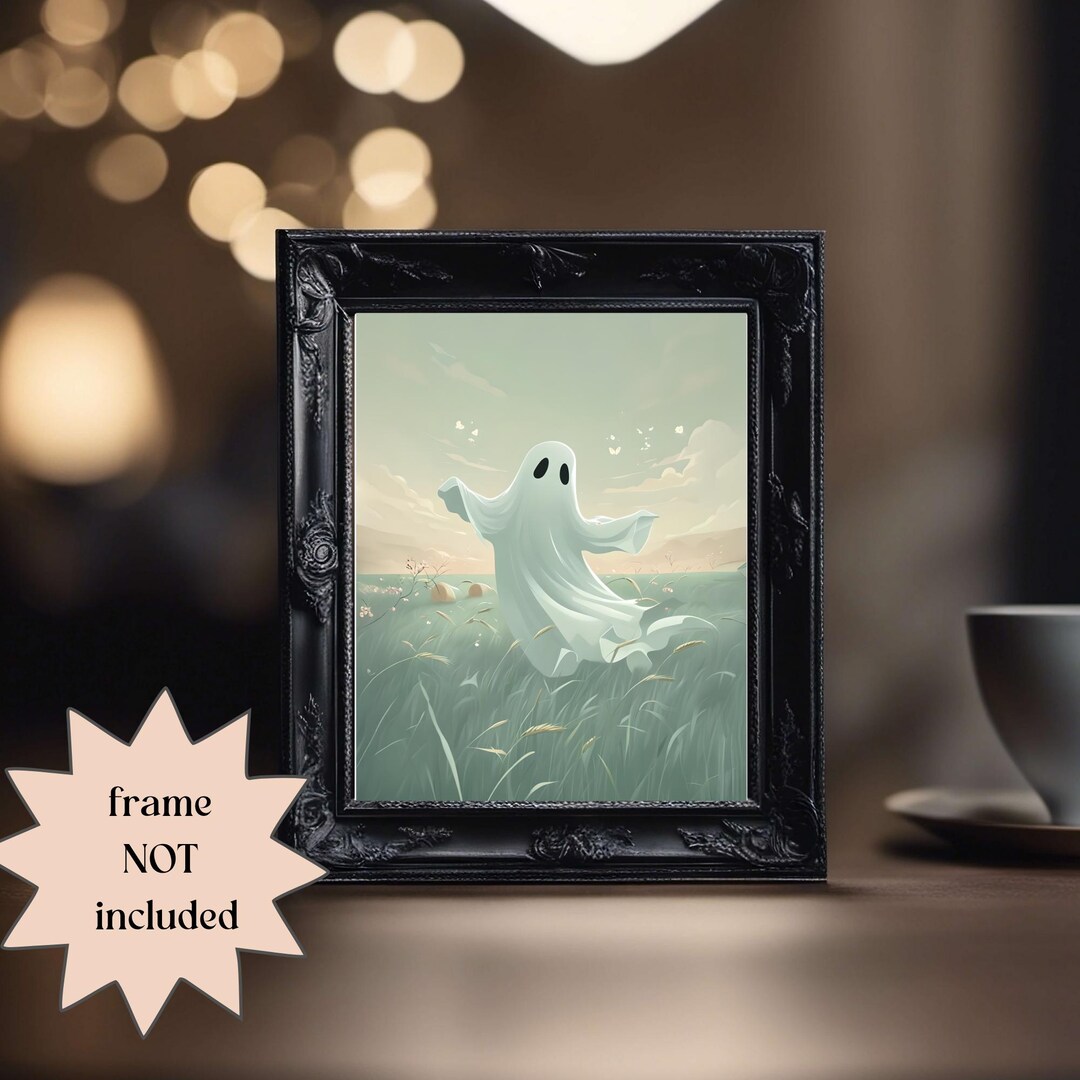 Pastel Goth Ghost Art Print: Whimsical Halloween Field Scene (11x14 ...
