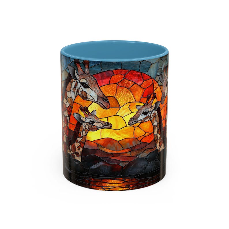 Mug, Stained Glass Design of a Family of Giraffes Coffee Cup, Tea Mug ...