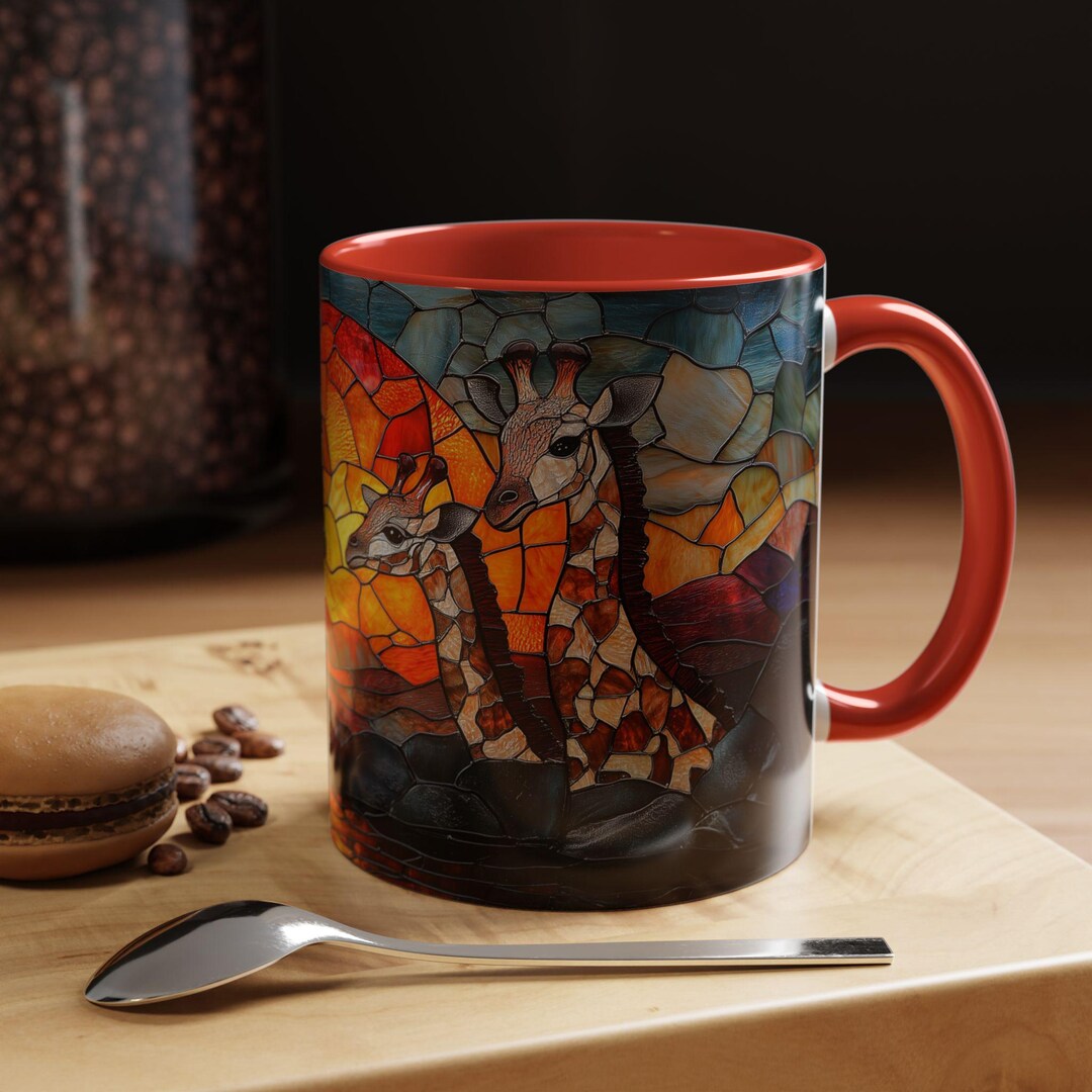 Mug, Stained Glass Design of a Family of Giraffes Coffee Cup, Tea Mug ...