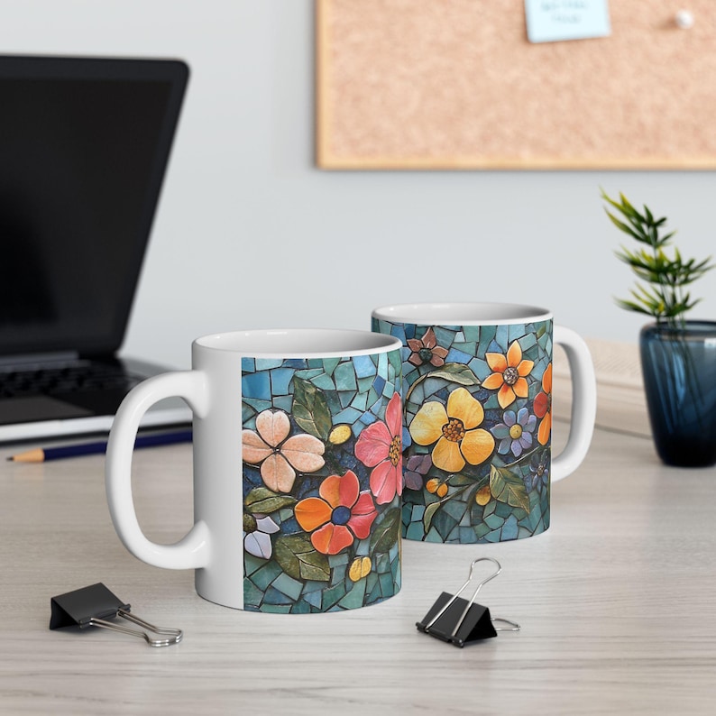 Mug, Tea Cup With Unique Mosaic Floral Design - Gift for Her, Coffee ...