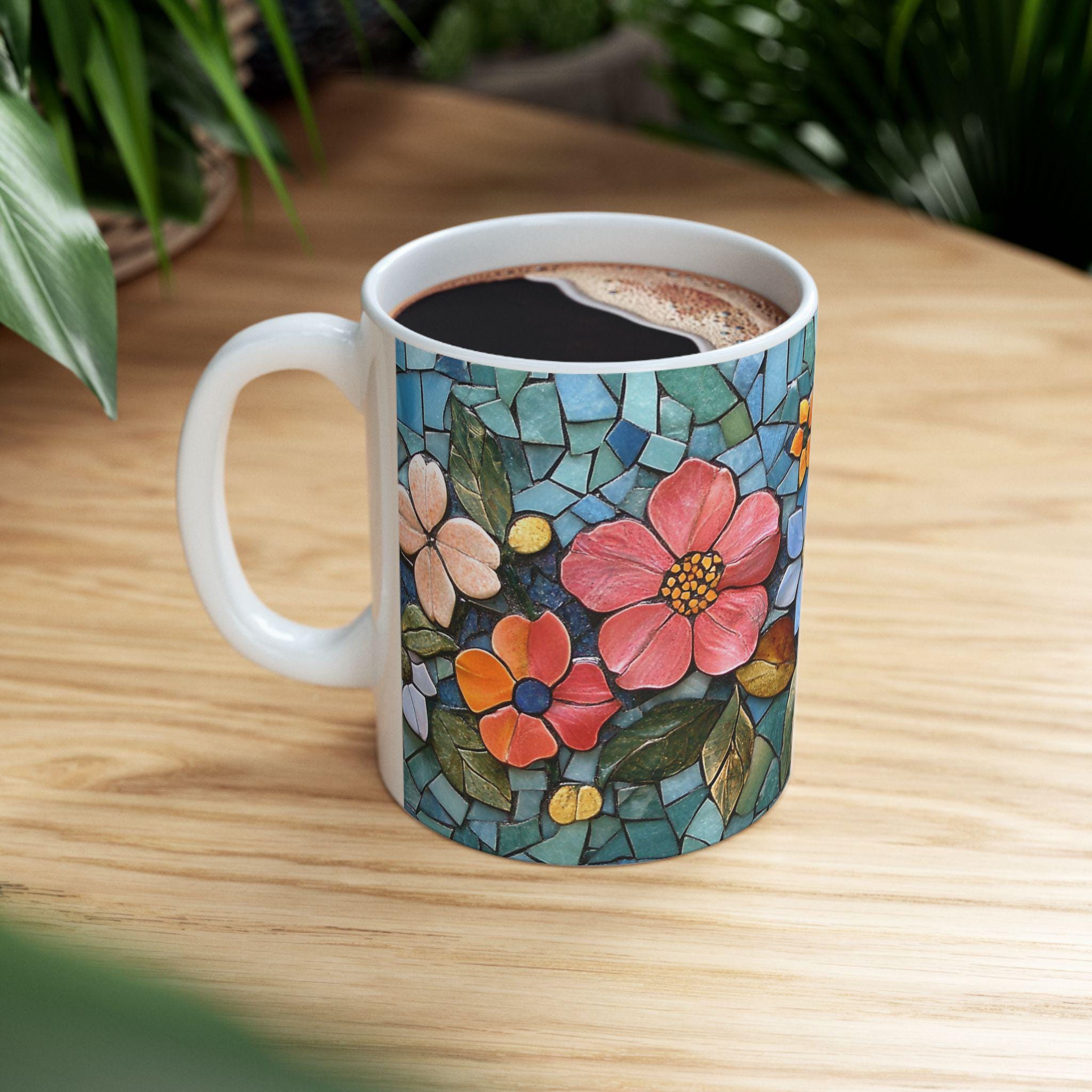 Mug, Tea Cup With Unique Mosaic Floral Design - Gift for Her, Coffee ...