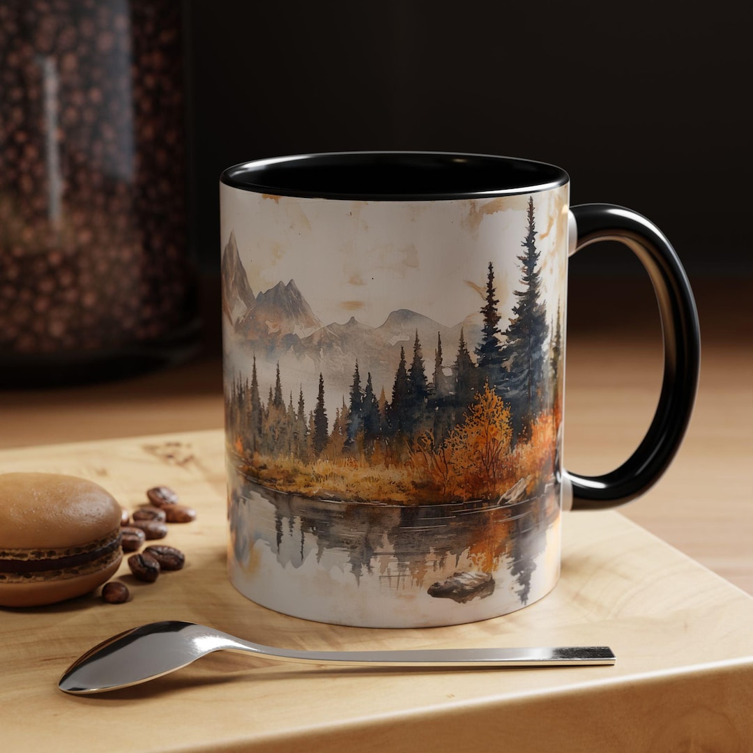 Watercolor Forest Scene Coffee Mug, Nature Lover Gift, Cabin Decor Cup ...