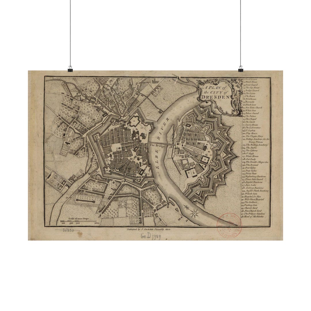 Vintage Dresden Map Matte Horizontal Poster, Historical City Plan Art ...