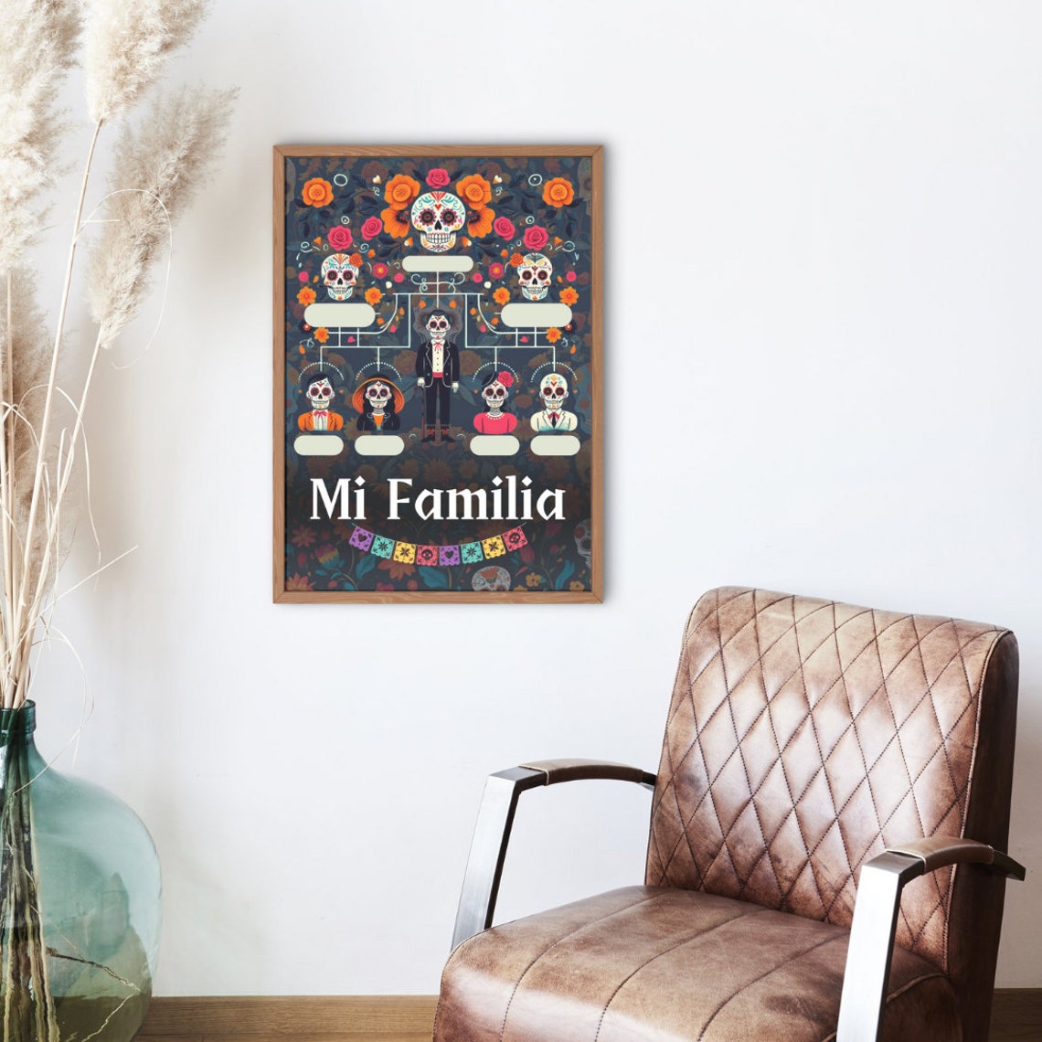 Day of the Dead Family Tree 3 Generational Chart Printable Ancestry Art ...