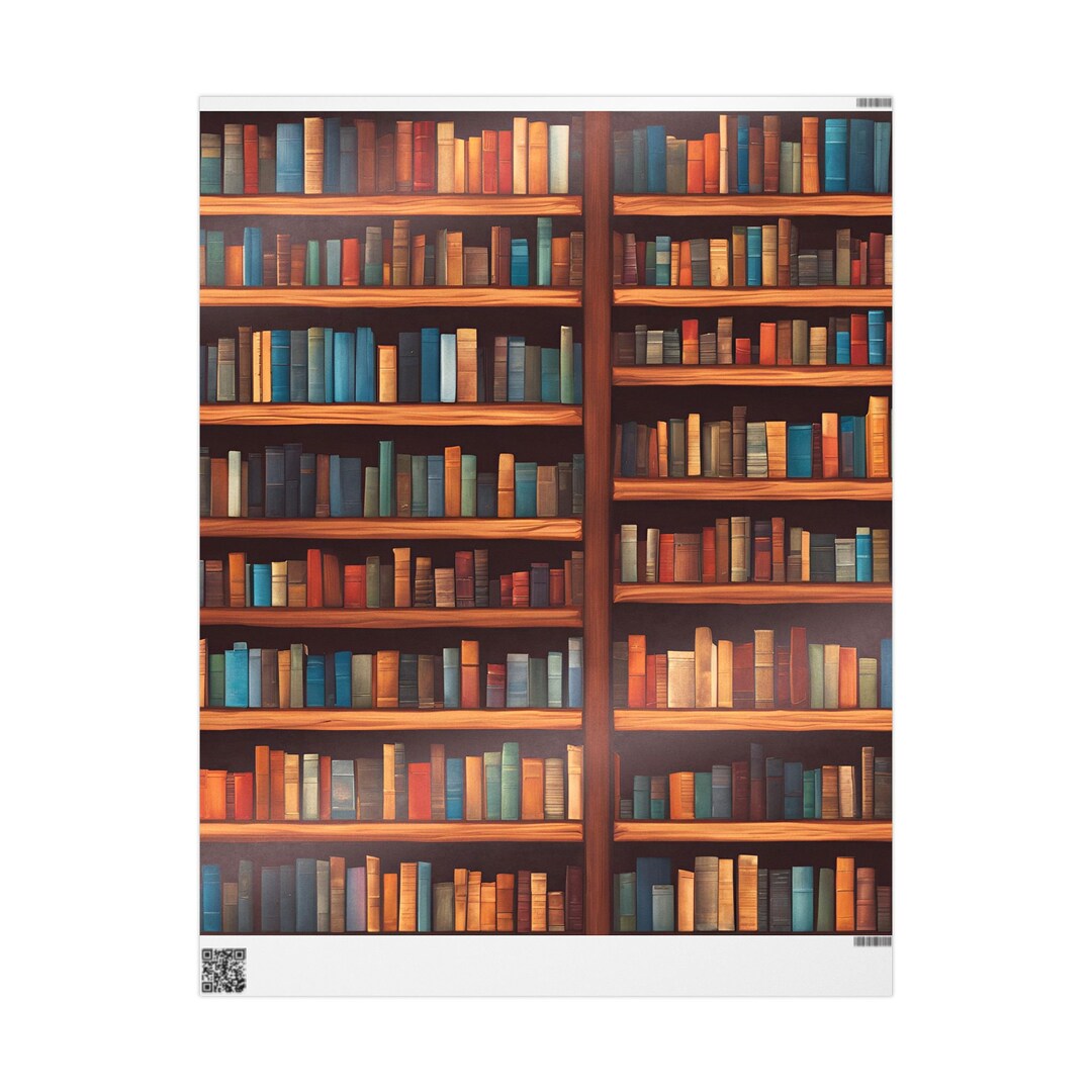 Books on Bookshelves Wrapping Paper, Literary-themed Gift Wrap for Book ...