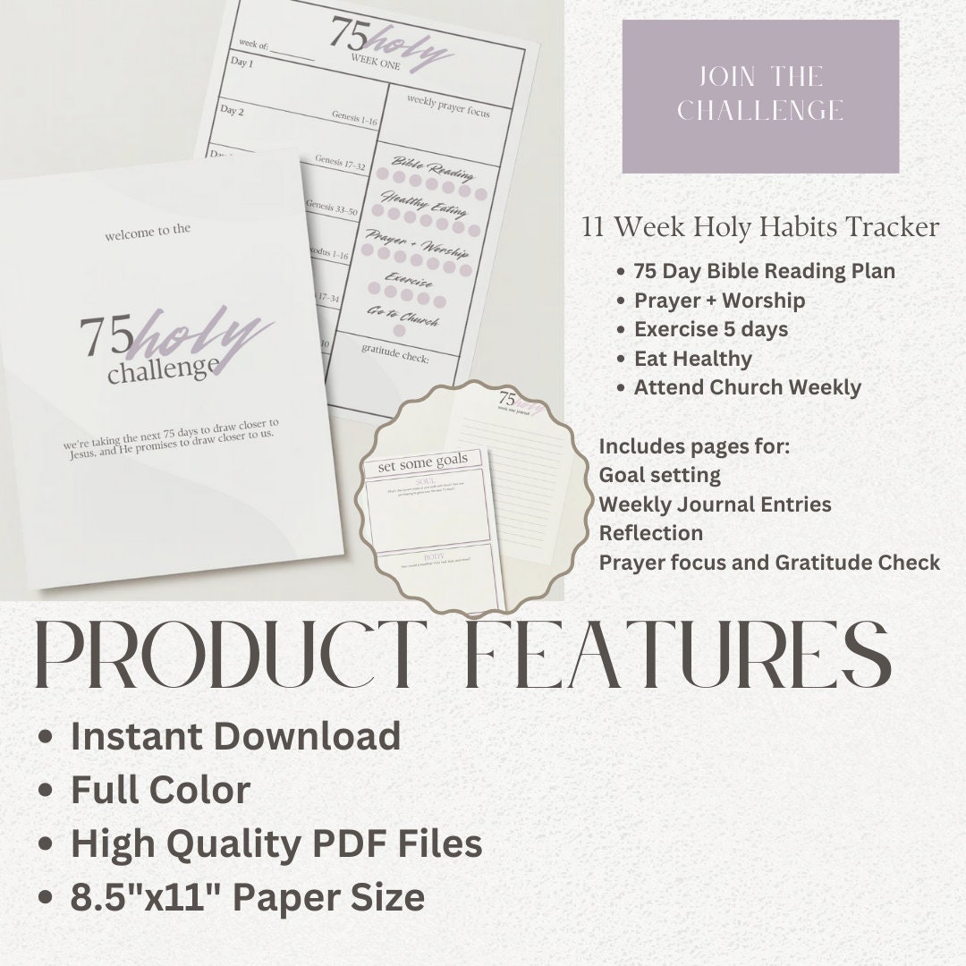 75 Holy Challenge- Devotional Habit Tracker, 75 Day Bible Reading Plan ...
