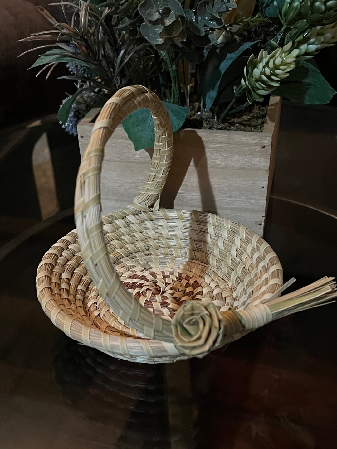 Gullah Sweetgrass Basket (sm Flower Girl Basket With Rose) - Etsy
