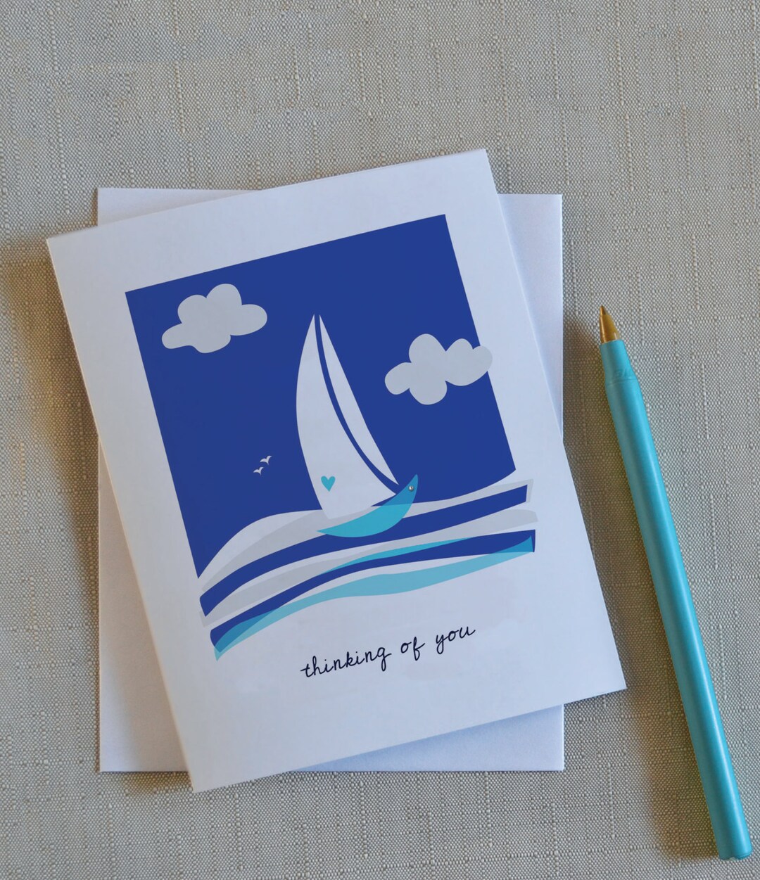 Miss You Card, Sympathy Card, Thinking of You Card, Blue, Sail Boat ...