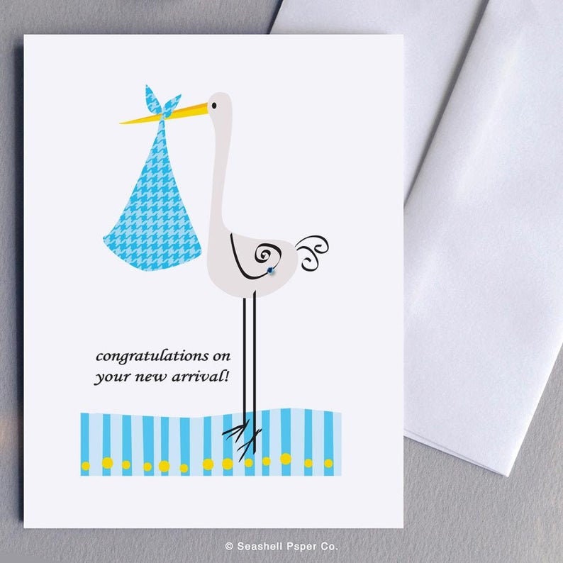 New Baby Stork Card Baby Girl and Baby Boy - Etsy