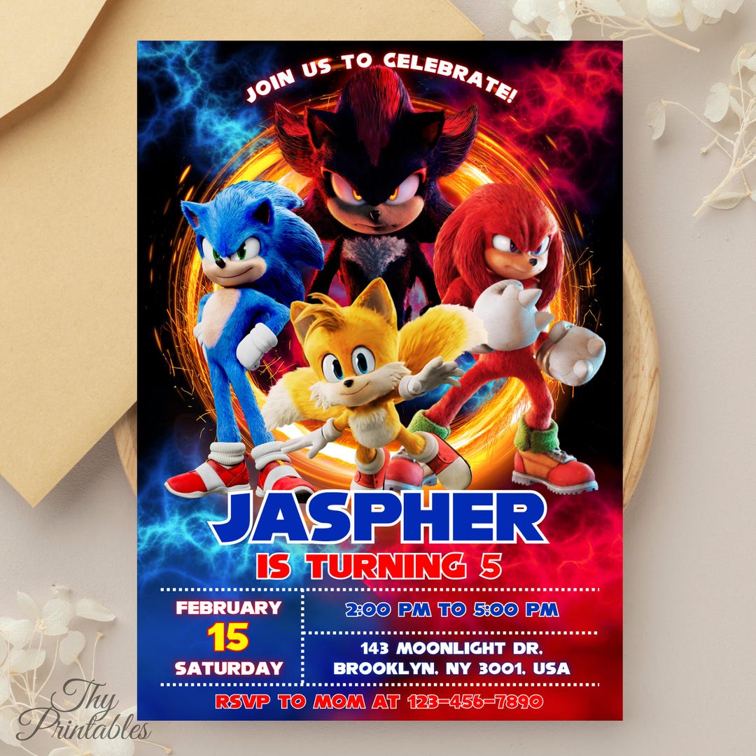 Editable Sonic 3 Invitation, Sonic 3 Birthday Template,sonic Birthday ...